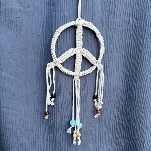Wall Decor | Handmade Macrame Peace Sign Dreamcatcher White | Poshmark